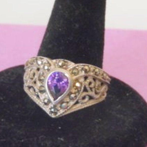 QVC | Jewelry | Marcasite Amethyst 925 Filigree Ring Size 8 | Poshmark
